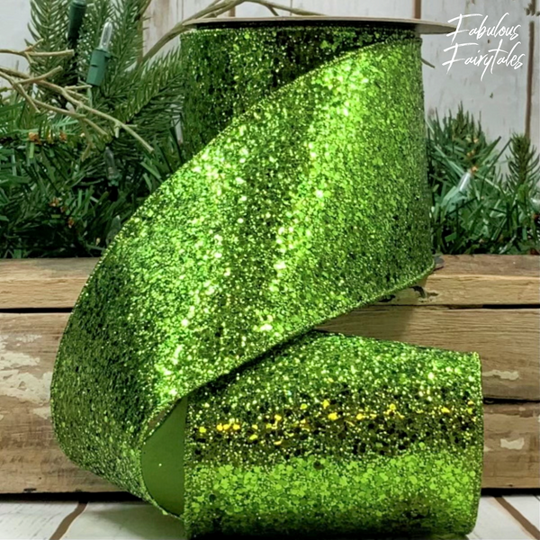 D Stevens Festive Green Glitter Ribbon Luxury Wired - Fabulous Fairytales