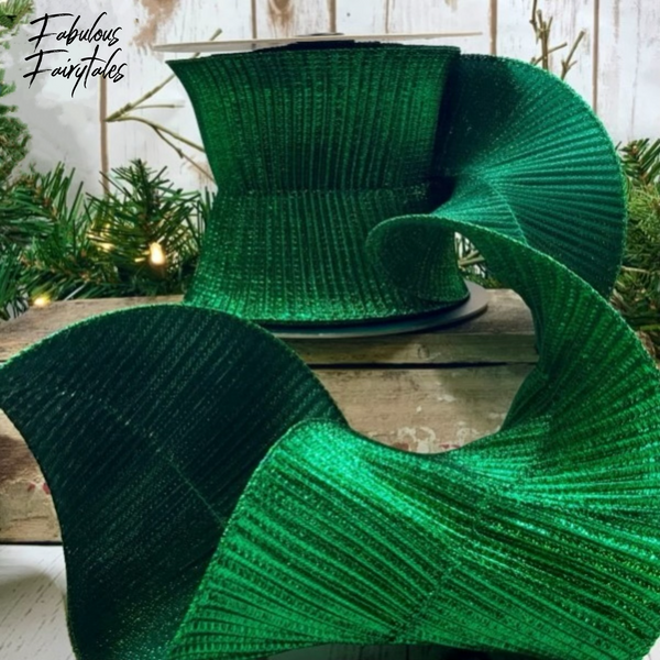 D Stevens Fluted Emerald Lame Luxury Christmas Ribbon Wired - Fabulous ...