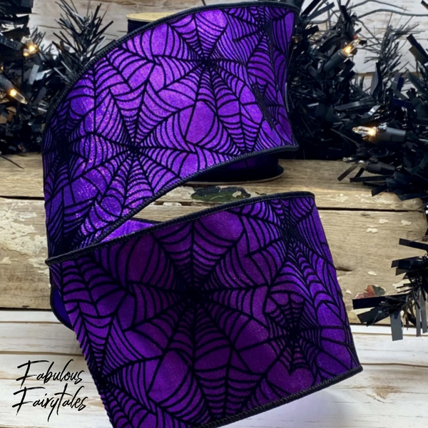 D Stevens Metallic Purple Spider Web Luxury Halloween Ribbon Wired ...