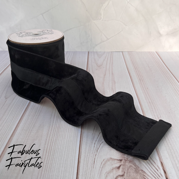 Fabulous Fairytales Black Tuxedo Velvet Luxury Wired Ribbon