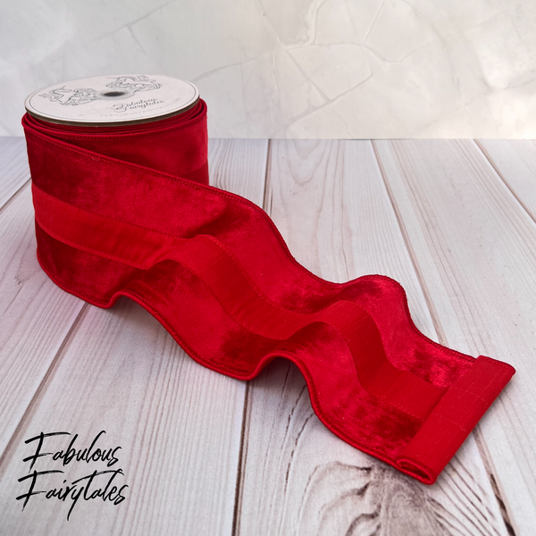 Fabulous Fairytales Red Tuxedo Velvet Luxury Wired Christmas Ribbon